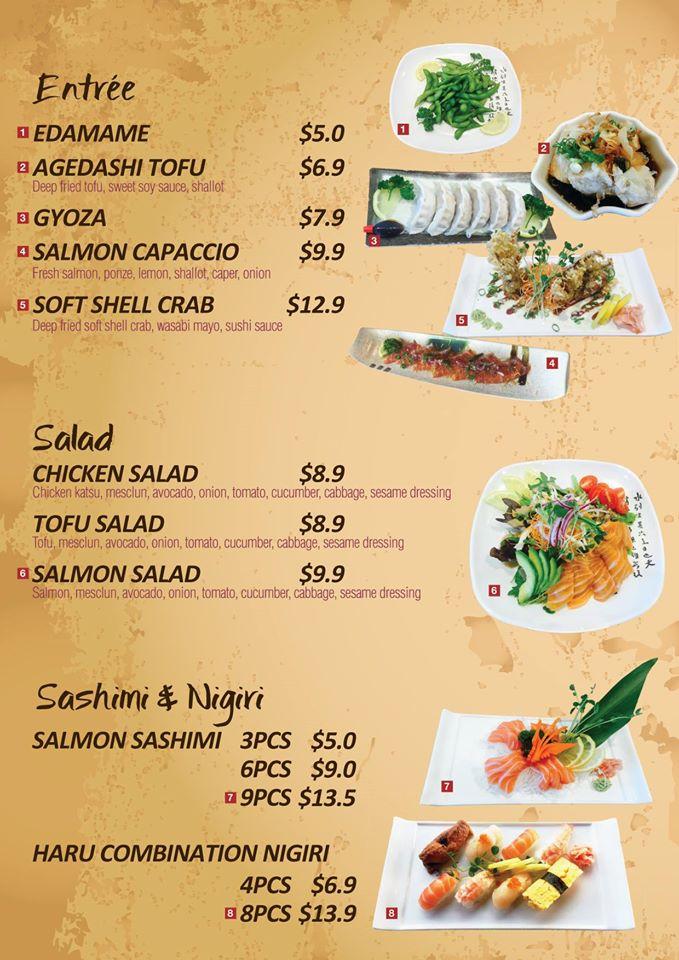 Menu at Sushi Haru restaurant, Dubbo, Windsor Parade
