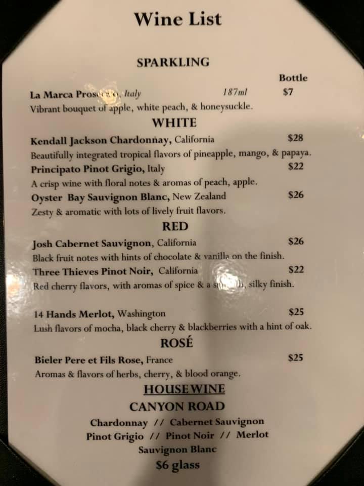Menu at TBar, Newport
