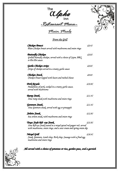 Menu at The Alpha Inn pub & bar, Whitland