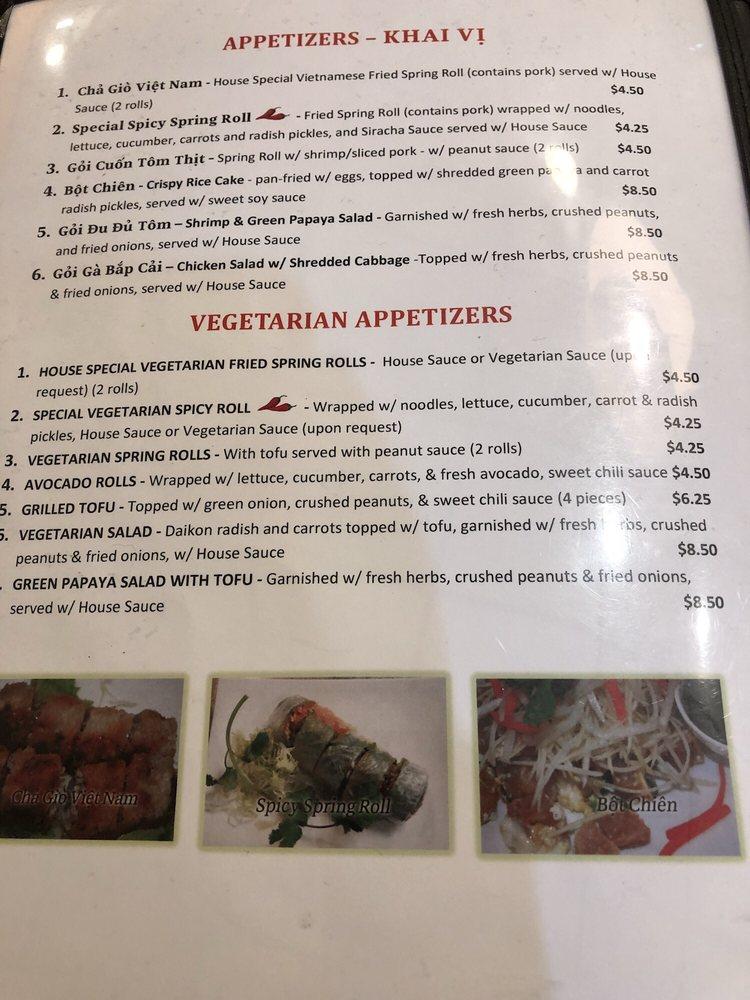 Menu at Bowl of Pho restaurant, Mishawaka