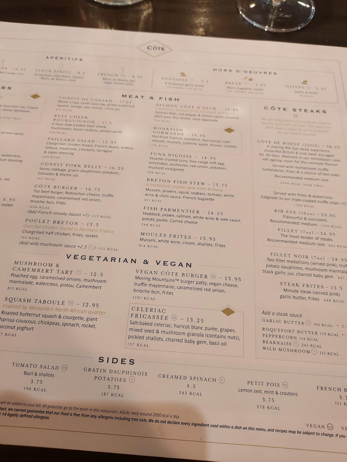 Menu at Côte Shrewsbury restaurant, Shrewsbury