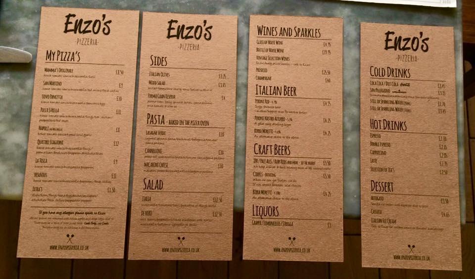 Menu at Enzo's Pizzeria, Southwold, Manor Gate