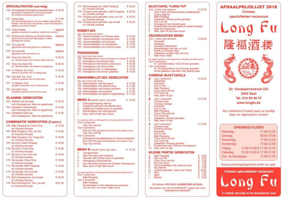 Menu at Long Fu GEEL, Geel