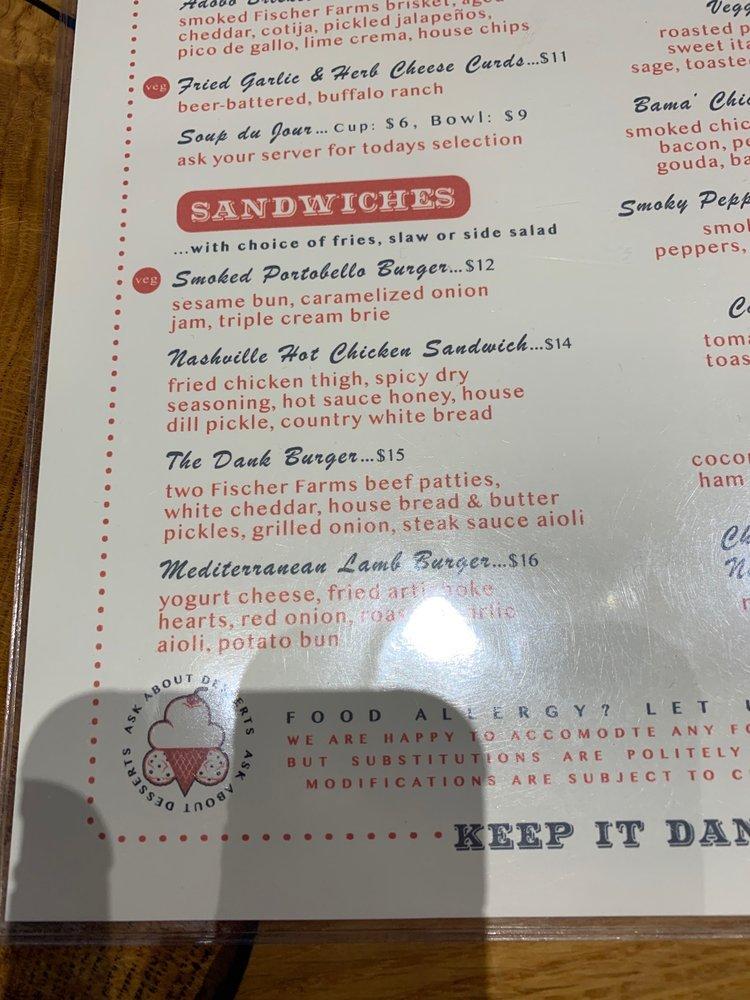 Menu at Moontown Brewing Company pub & bar, Whitestown