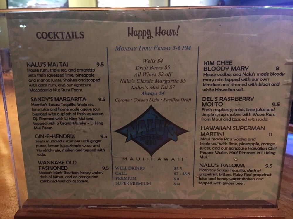 Menu at Nalu's South Shore Grill pub & bar, Kihei