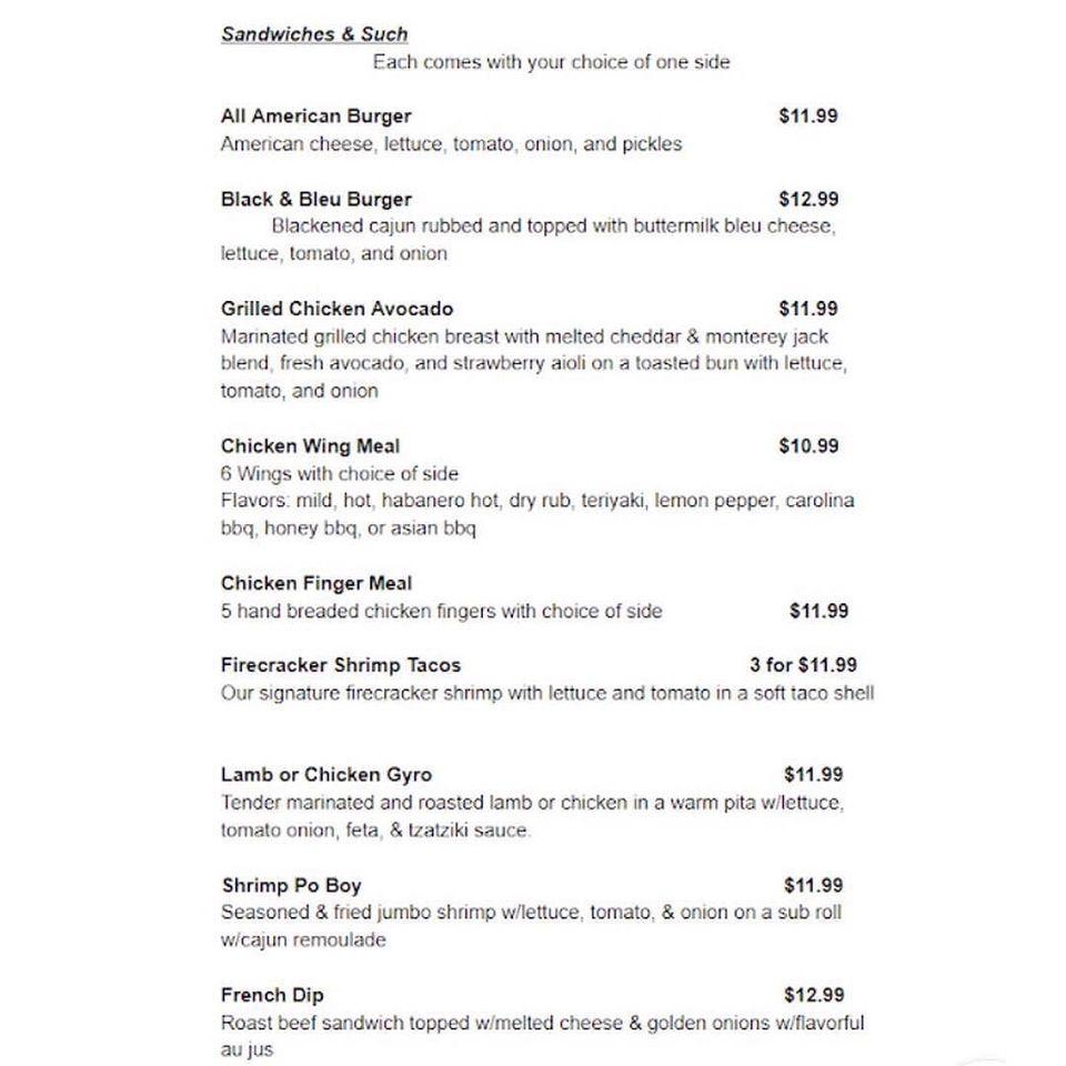 Menu at Tailgate Tavern pub & bar, Aiken