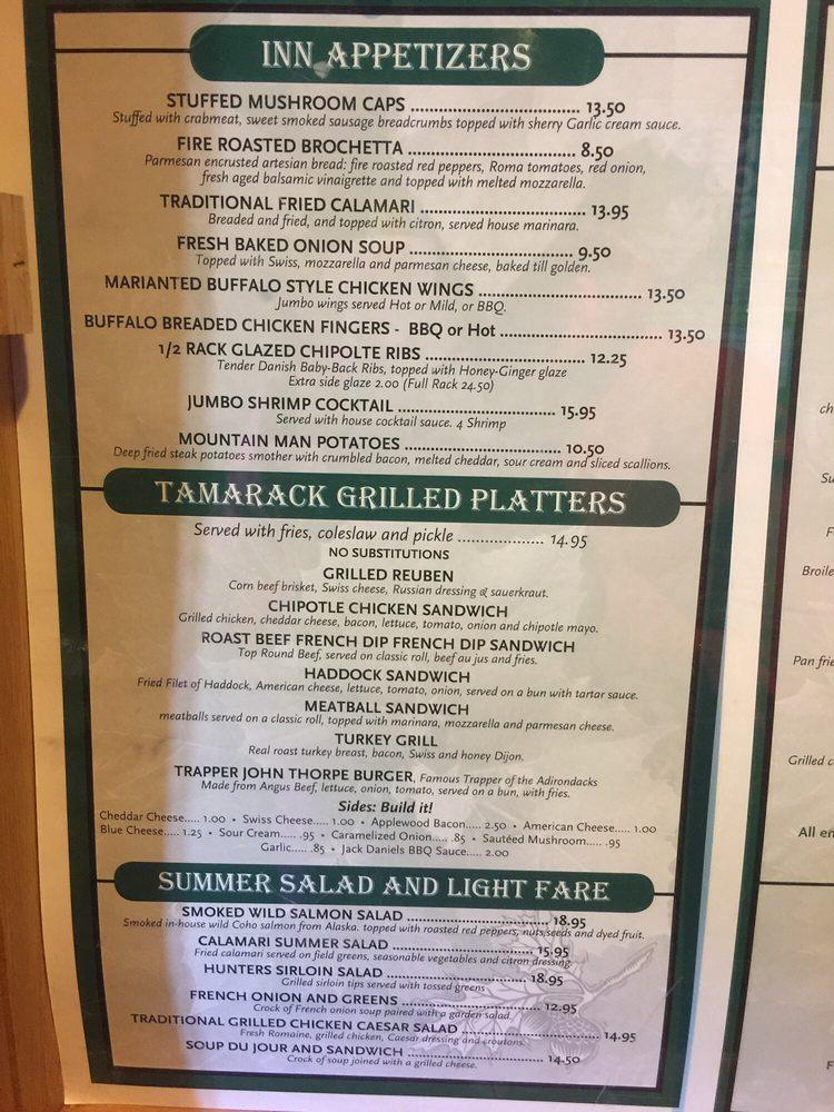 Menu at Tamarack Inn restaurant, Lake George