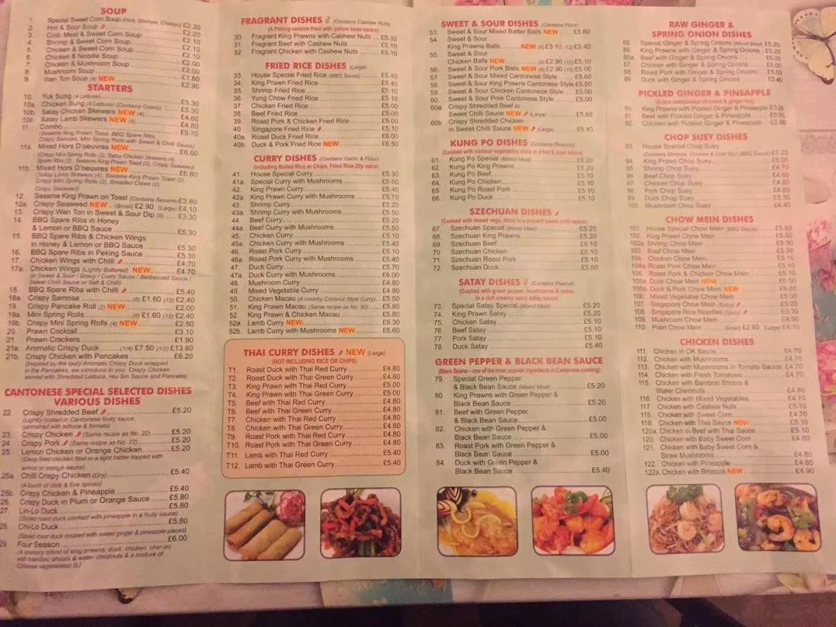 Menu at Fung Wong fast food, Birmingham
