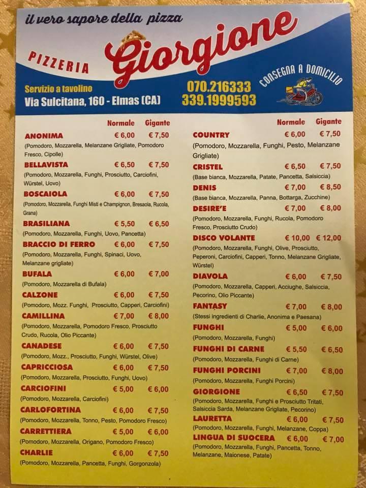 Menu da Pizzeria Giorgione, Elmas