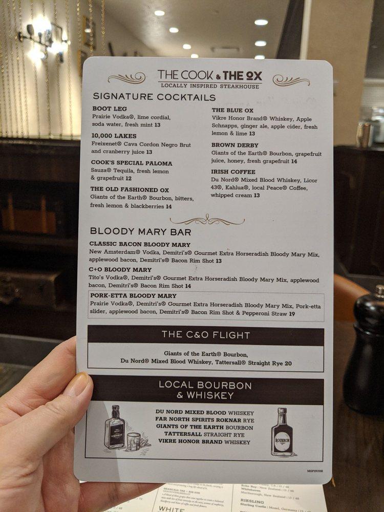 Menu at The Cook & The Ox steakhouse, Saint Paul