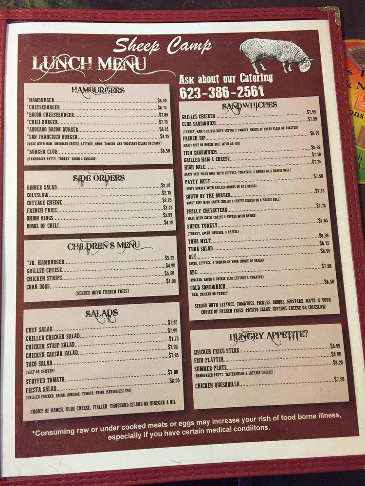 Menu at The Sheep Camp restaurant, Buckeye