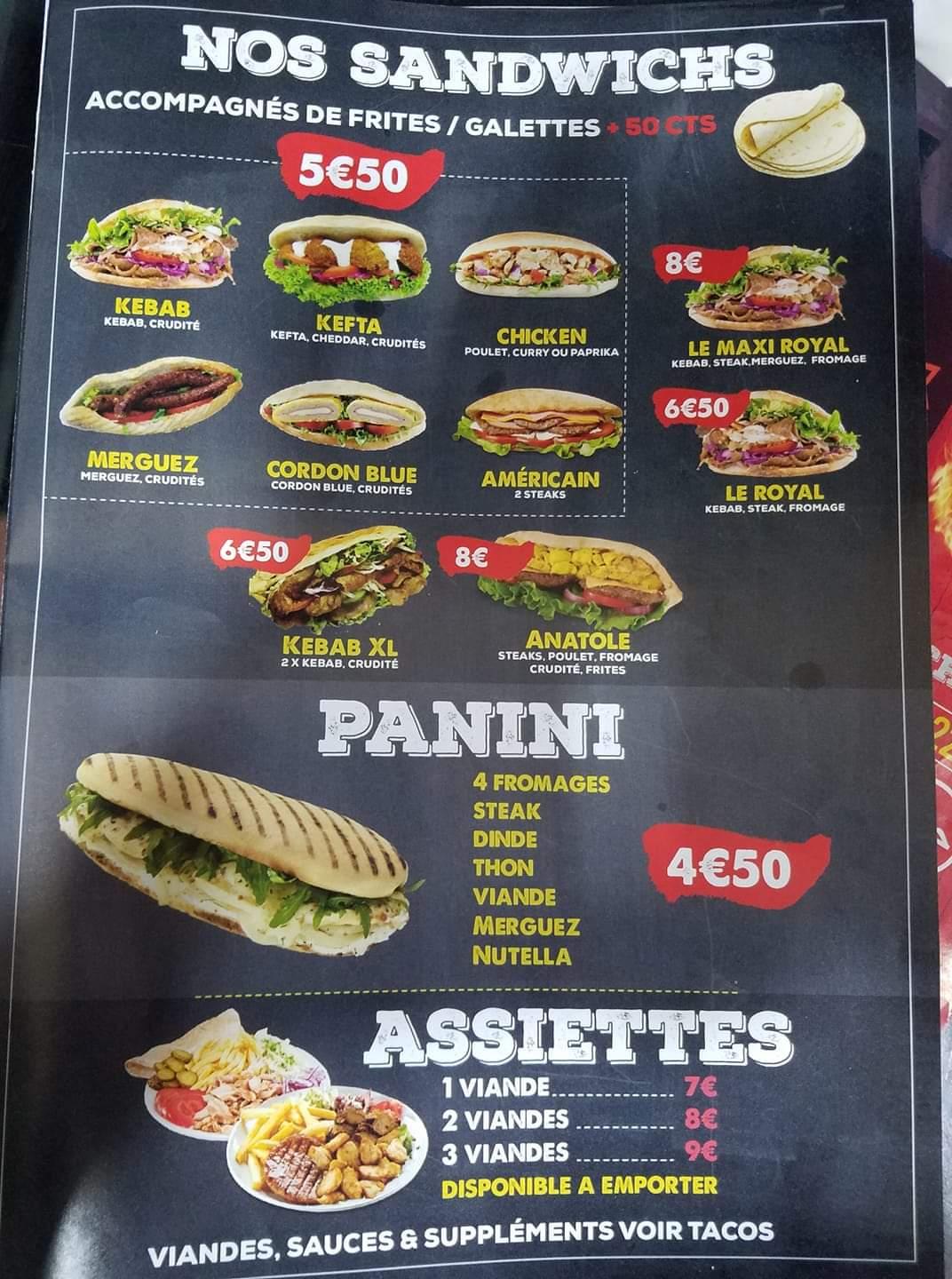 Menu at Anatole Kebab, Barentin
