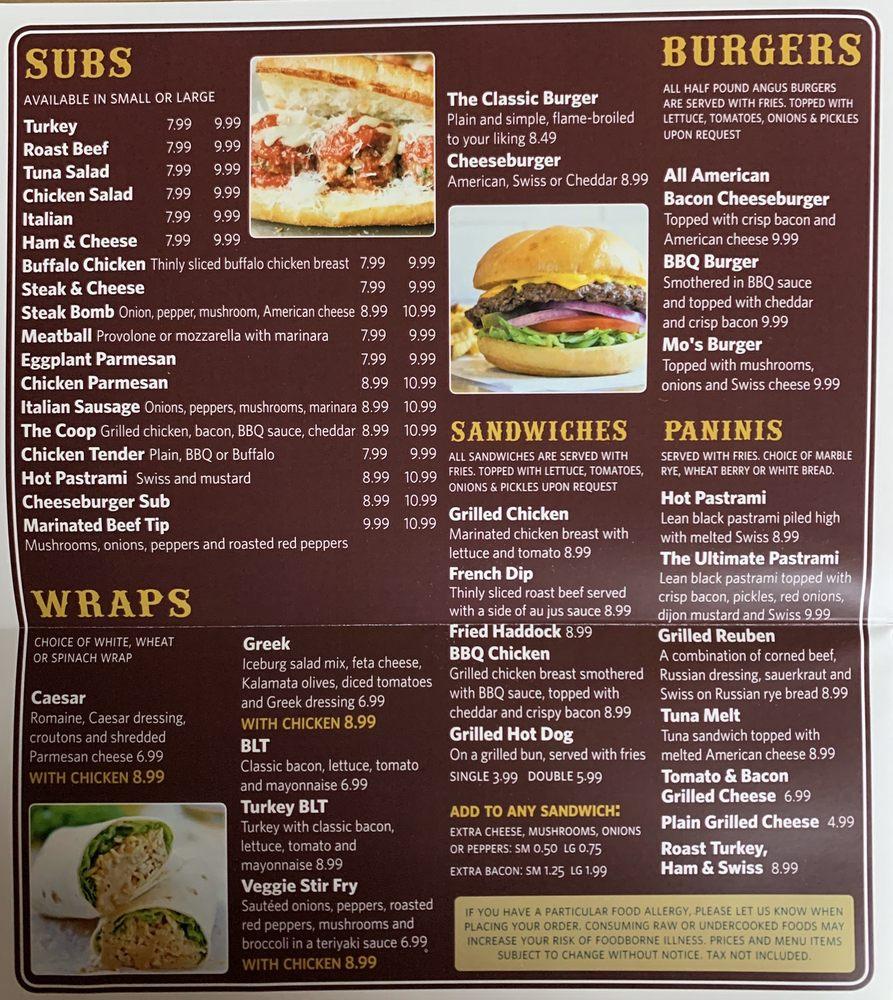 Menu at Barrowsville Station, Norton