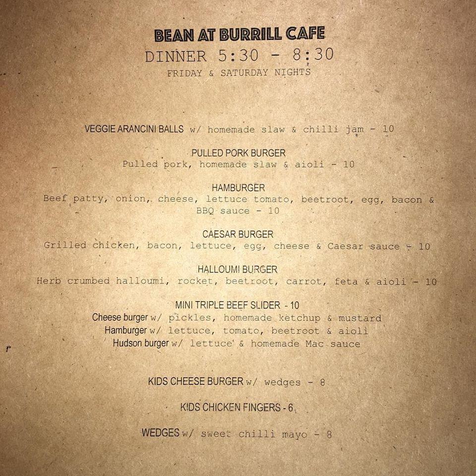 Menu at Bean at Burrill Cafe, Burrill Lake, Corner Princes Hwy and