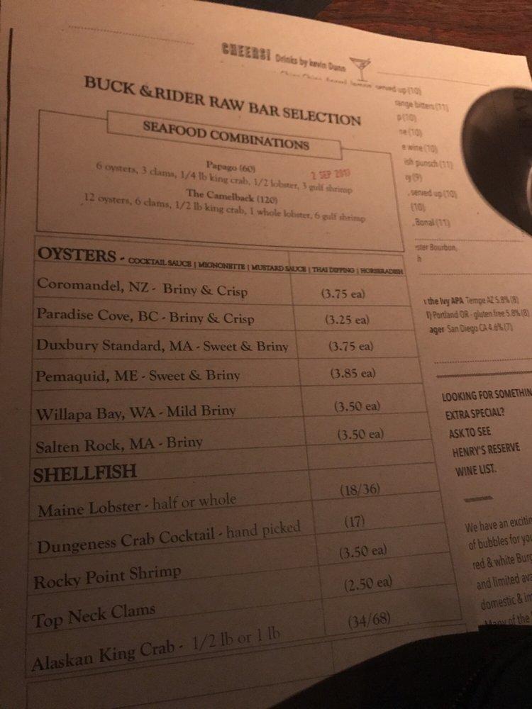 Menu at Buck & Rider steakhouse, Phoenix
