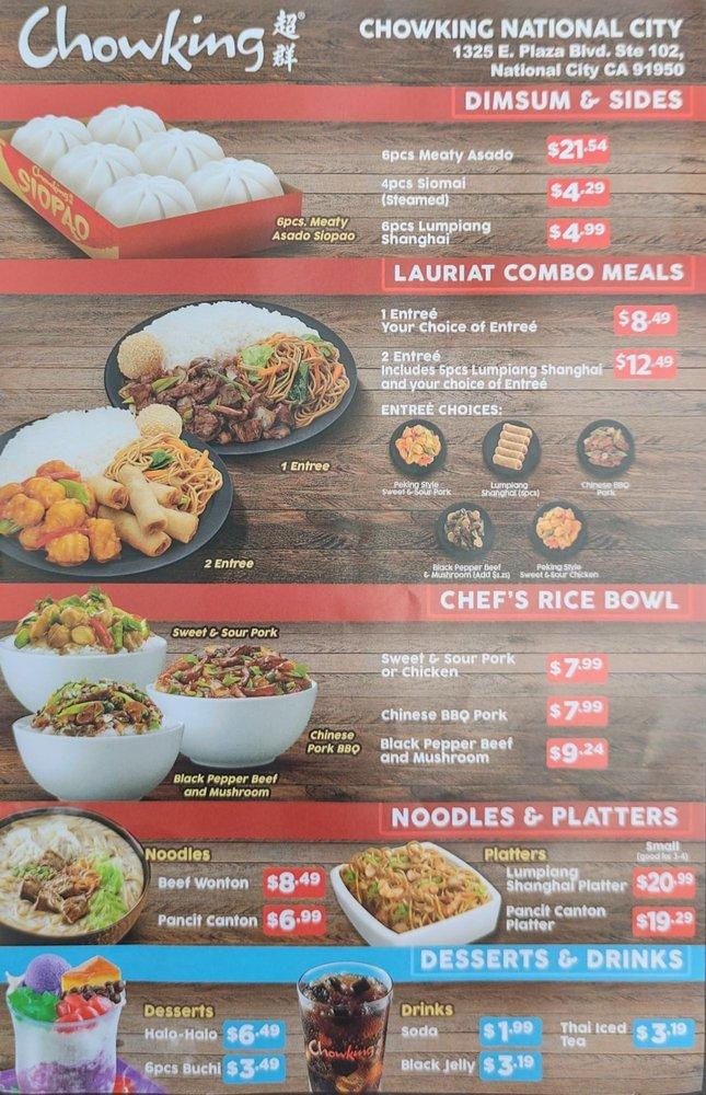 Menu at Chowking fast food, National City, E Plaza Blvd Ste 102