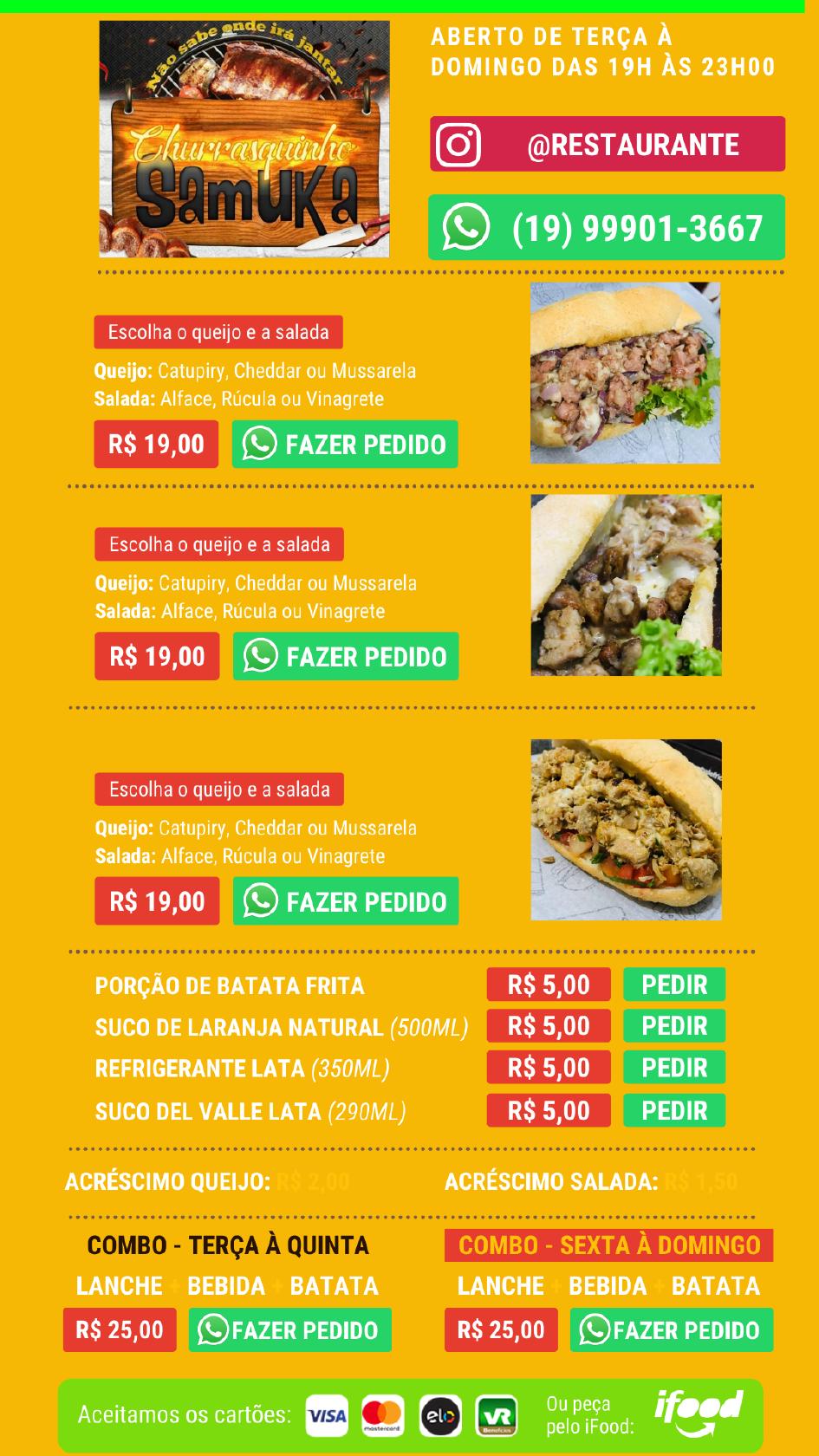 Menu at Churrasco do Samuka restaurant, São Luís