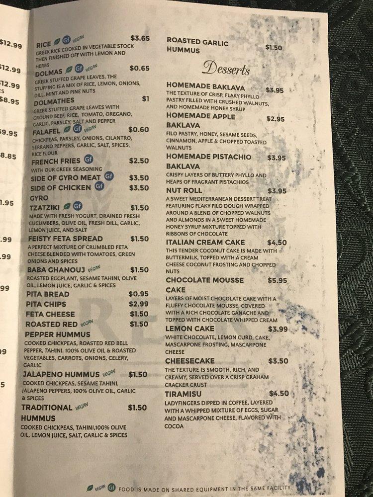 Menu at Elsa's Greek Grill restaurant, Beaumont