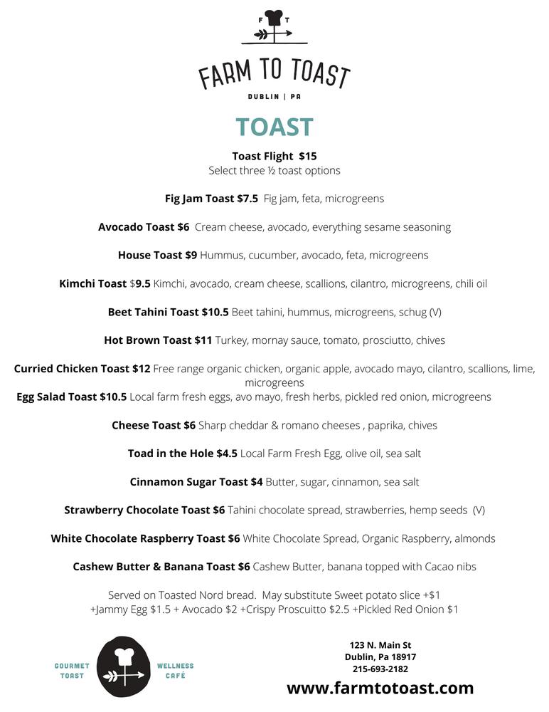 Menu at Farm To Toast pub & bar, Dublin