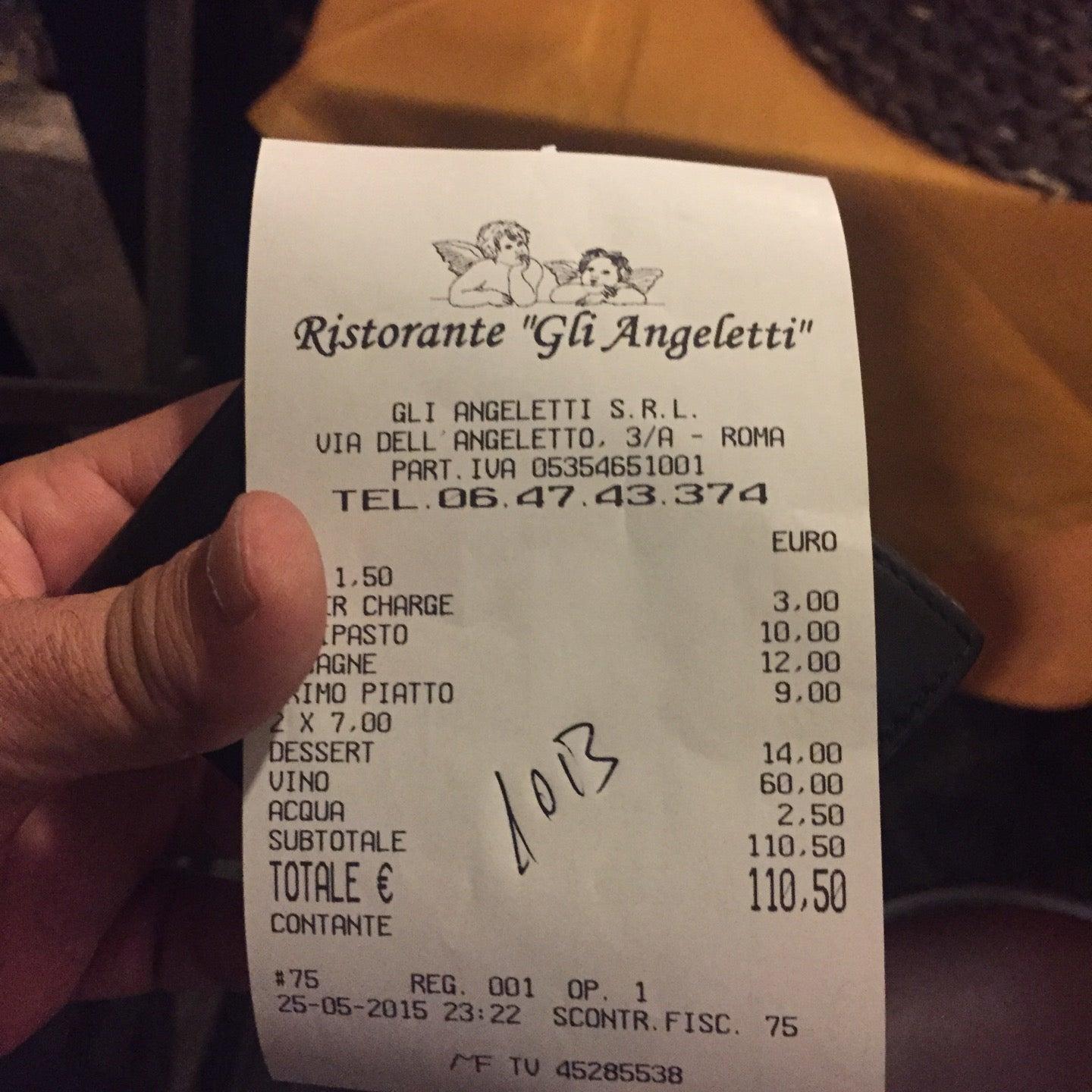 Menu da Gli Angeletti ristorante, Roma, Via dell'Angeletto