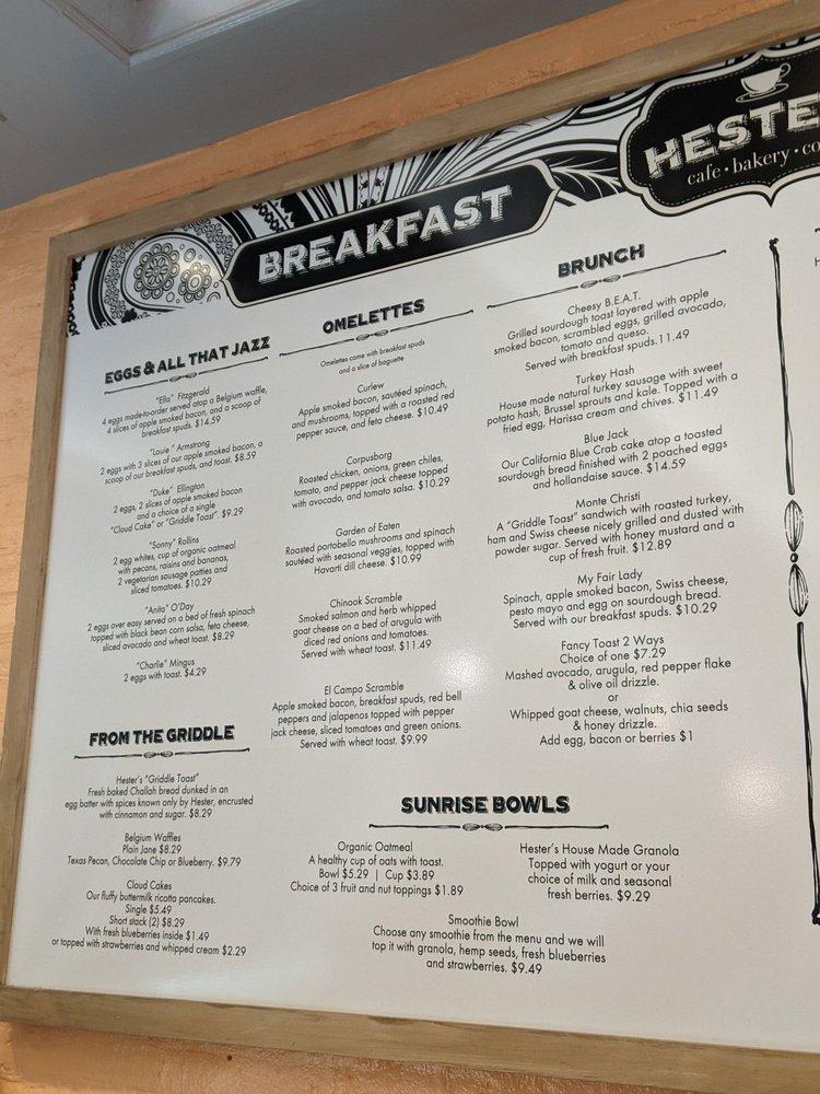 Menu at Hester's Cafe Lamar Park, Corpus Christi, S Alameda St