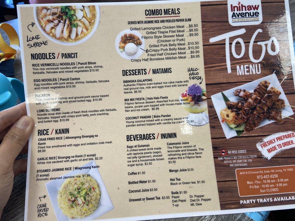 Menu at Inihaw Avenue Filipino Kitchen BBQ, Irving