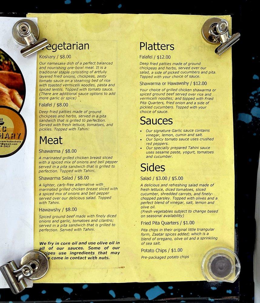 Menu at KC Koshary, Overland Park