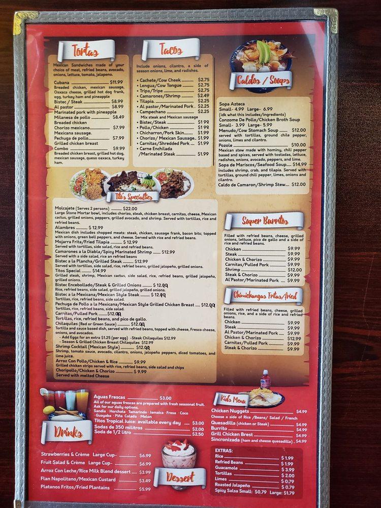 Menu at Los Dos Titos Authentic Mexican Restaurant, Louisburg