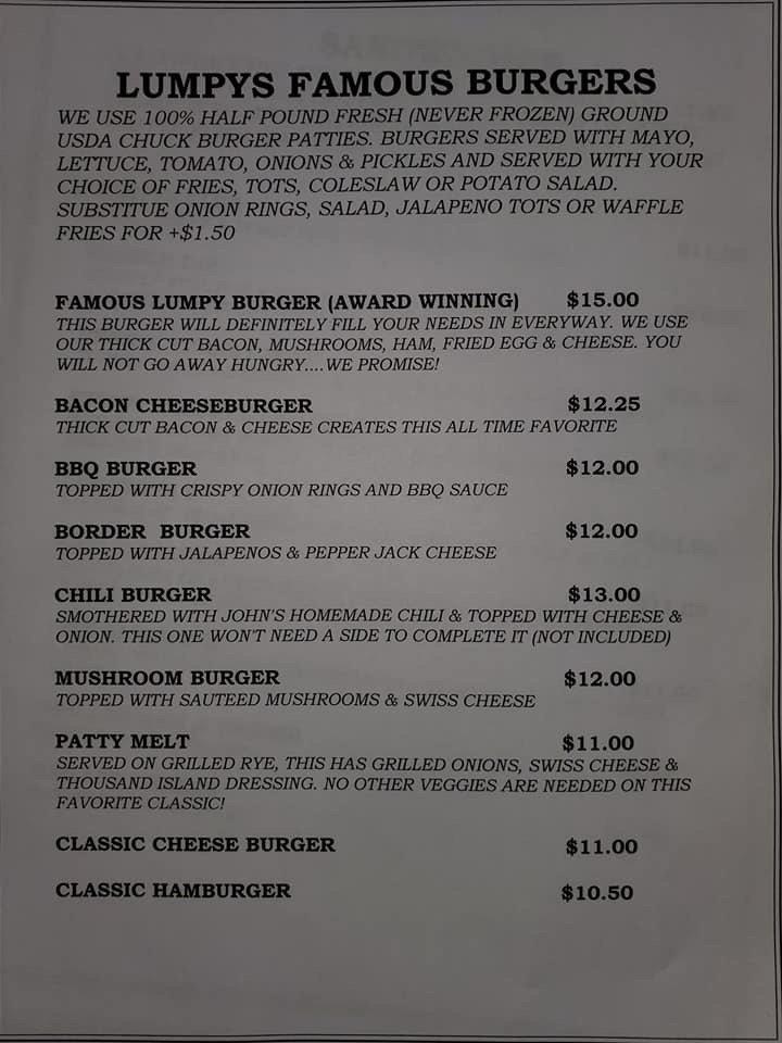 Menu at Lumpy's Tavern pub & bar, Dundee