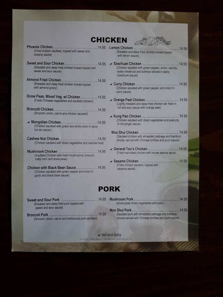Menu at May Palace Chinese restaurant, Anaconda
