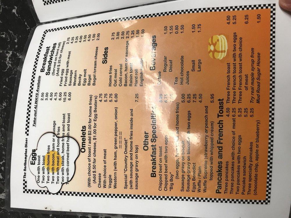 Menu at Northampton Diner restaurant, USA, NY-30