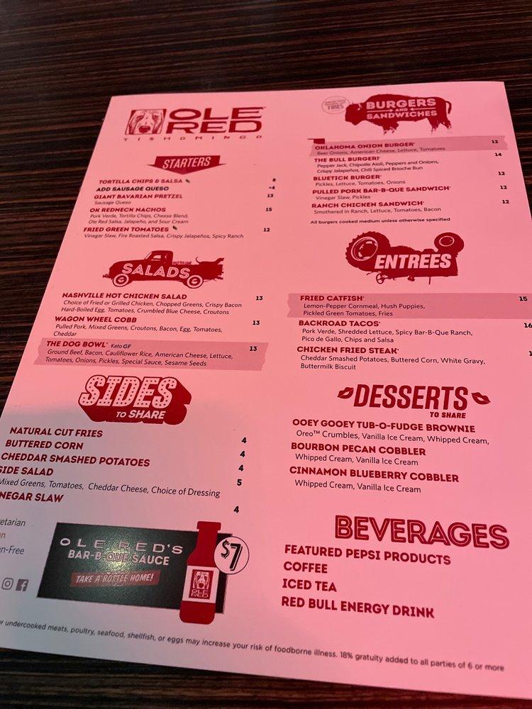 Menu at Ole Red pub & bar, Tishomingo