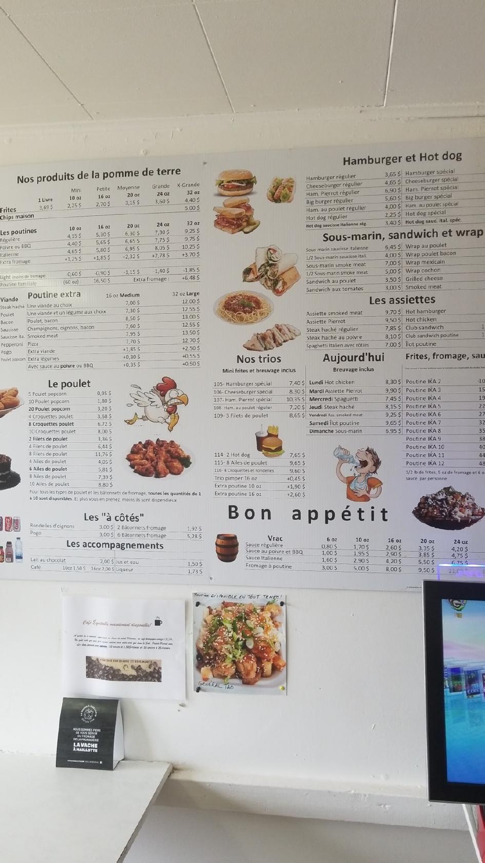 Menu au Patate Pierrot restaurant, Rouyn-Noranda
