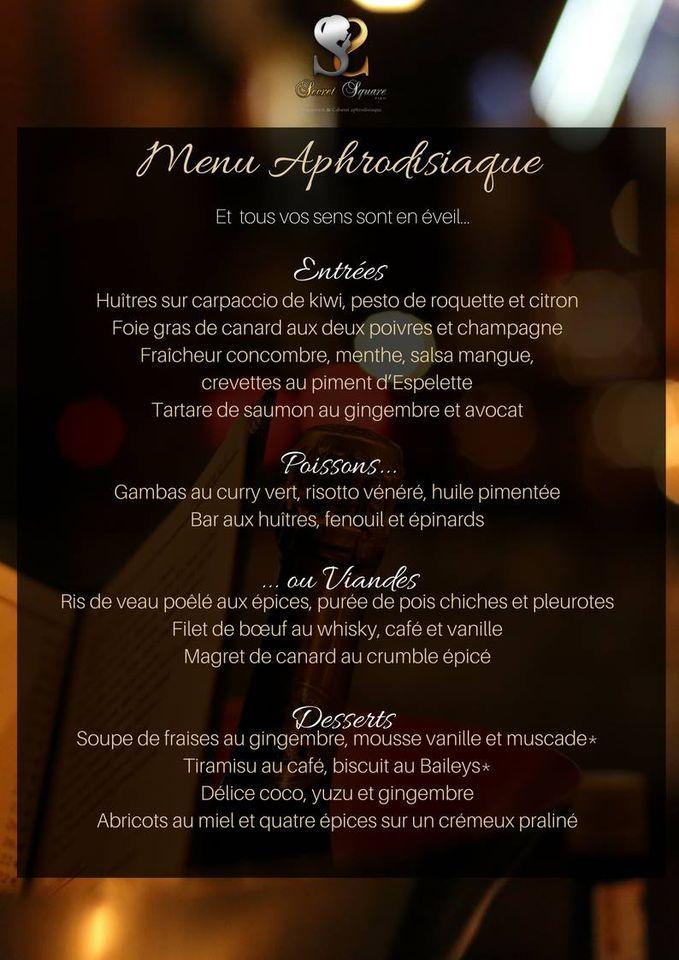 Menu at Secret Square club, Paris