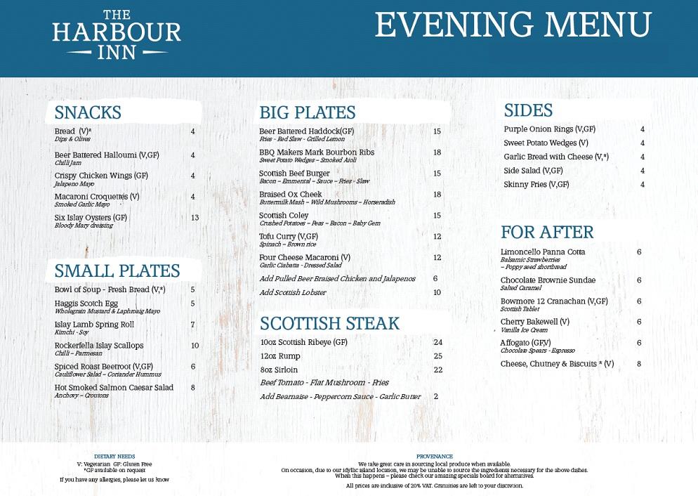 Menu at The Harbour Inn pub & bar, Bowmore