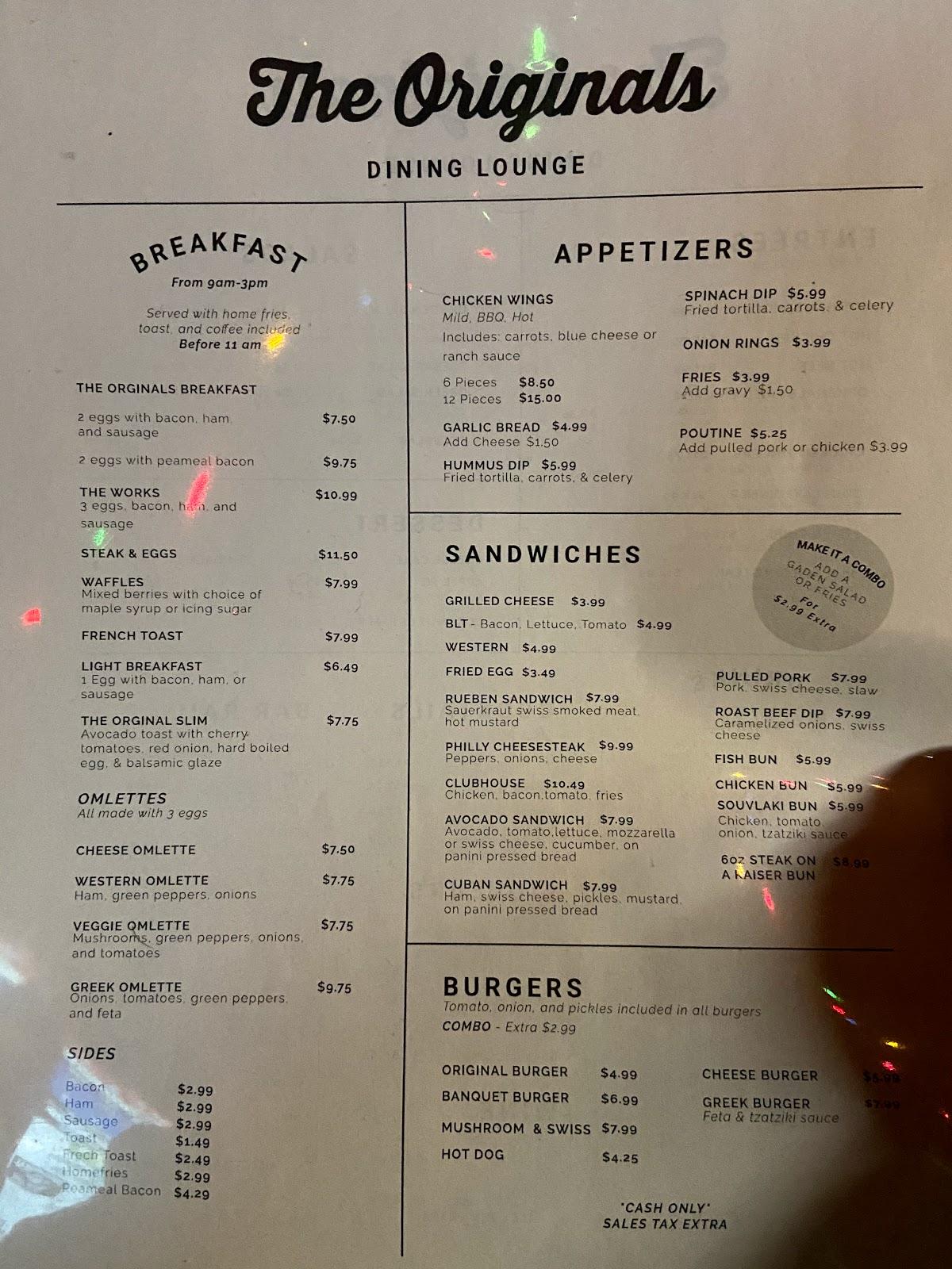 Menu at The Originals Dining Lounge restaurant, Toronto