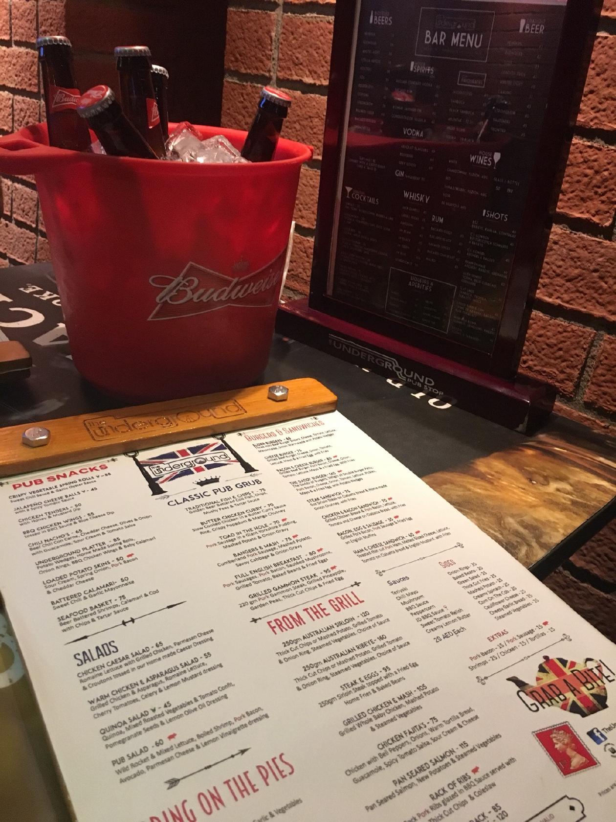 Menu at Underground Pub, Dubai