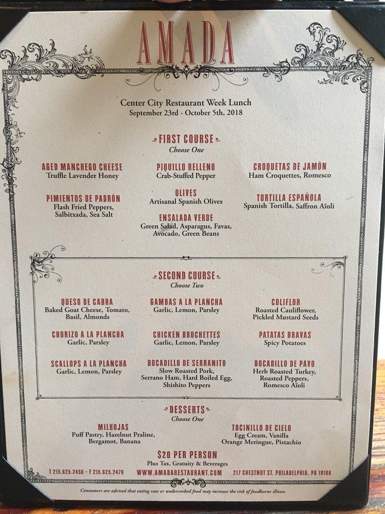 Menu at Amada pub & bar, Philadelphia