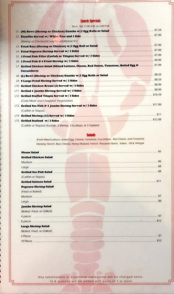 Menu at Bay Seafood Restaurant, Spring