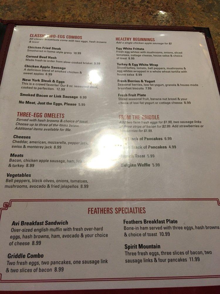 Menu at Feathers Cafe, Laughlin, Aha Macav Pkwy