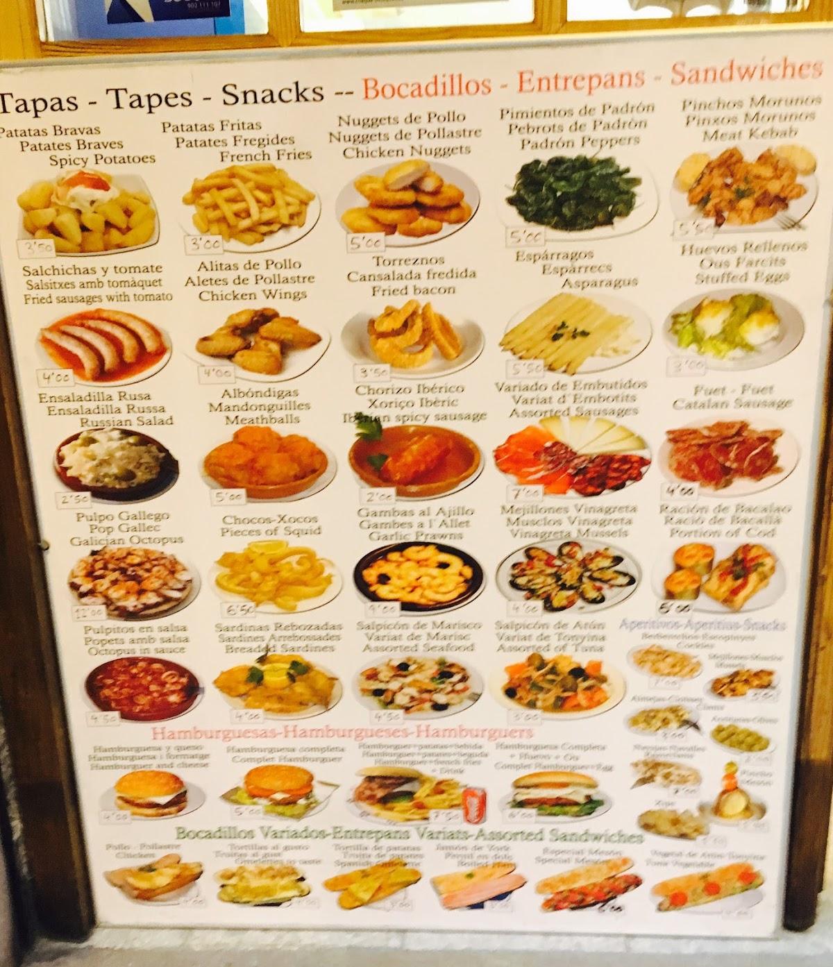 Carta del pub y bar Mesón Castellano, Barcelona, Passeig del Lluís Companys