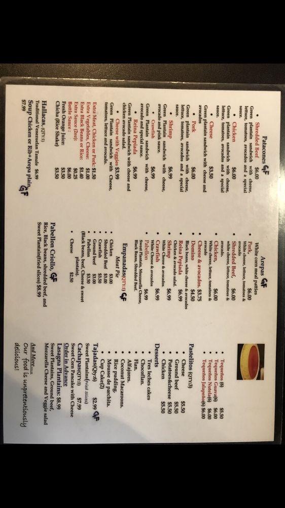 Menu at Patacon Latin Cuisine restaurant, Lafayette
