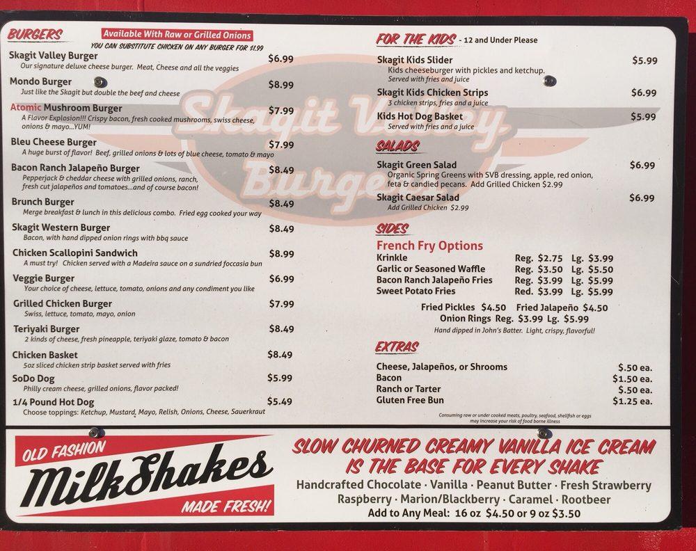 Menu at Skagit Valley Burger Express restaurant, Sedro-Woolley