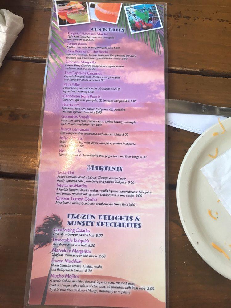 Menu at Sunset Grille pub & bar, St. Augustine, 421 A1A Beach Blvd
