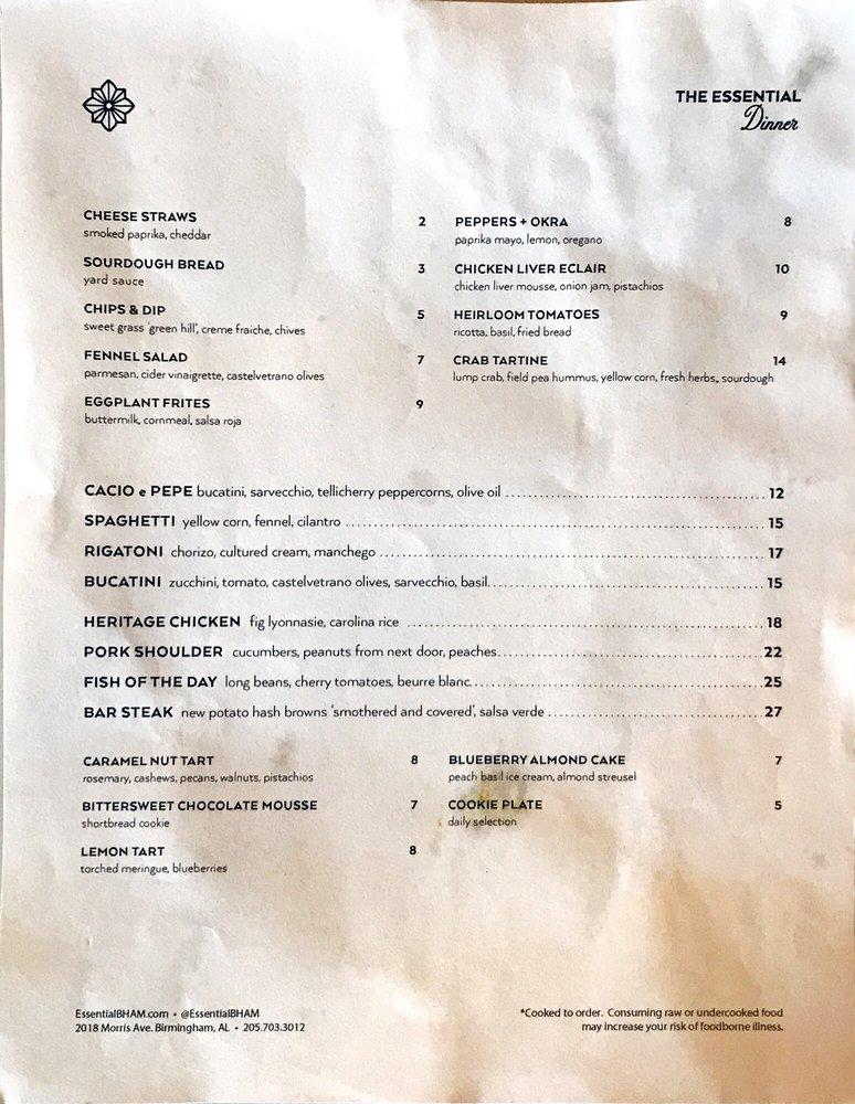 Menu at The Essential pub & bar, Birmingham