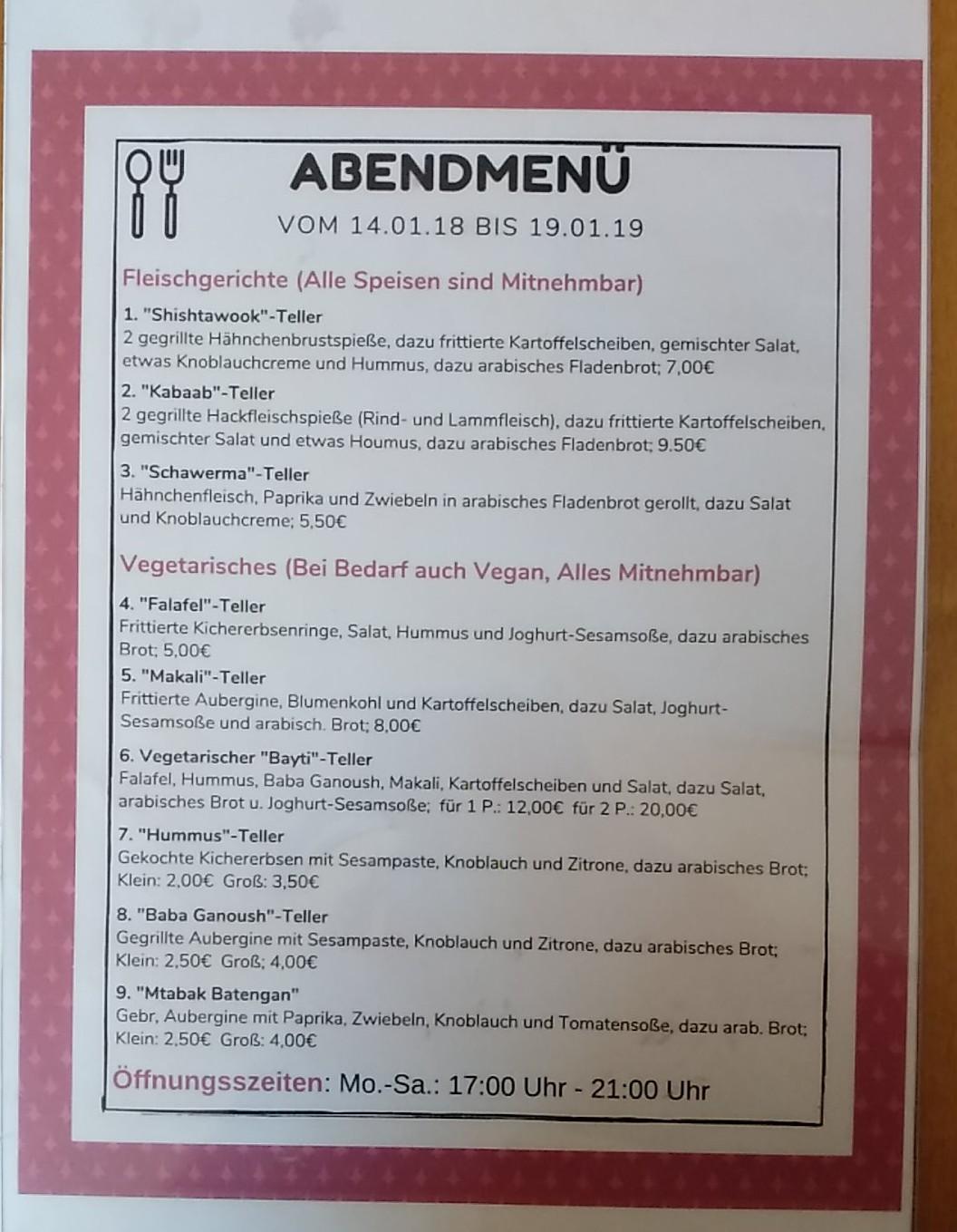 Speisekarte von Bistro BAYTI restaurant, Dresden