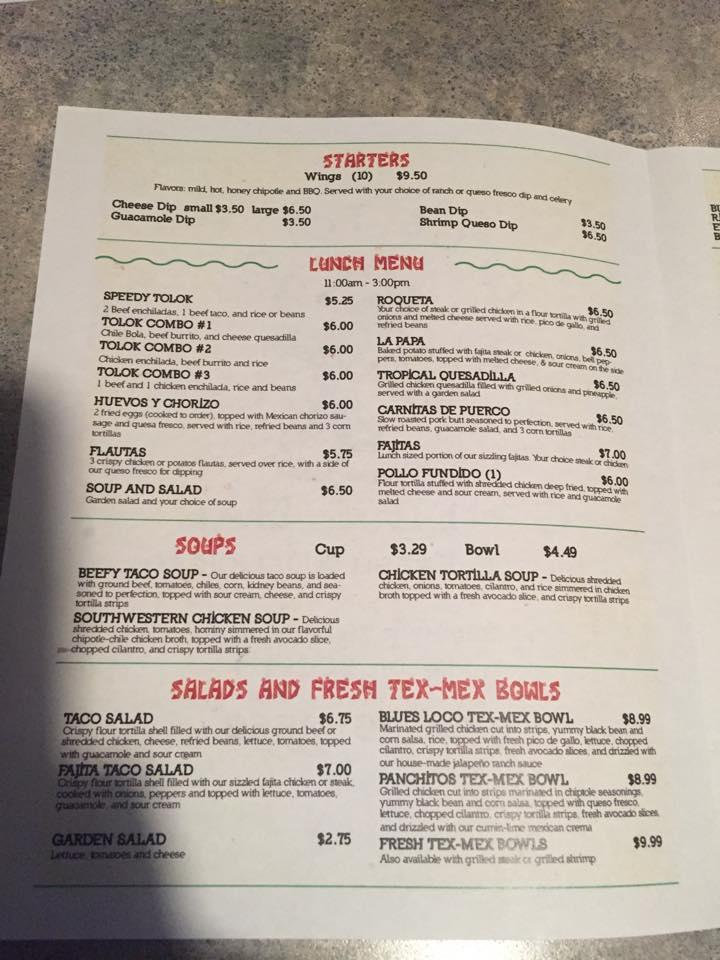 Menu at Blue Tolok Grill & Bar, Anderson