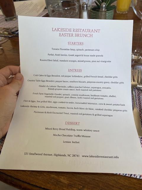 Menu at Lakeside Restaurant, Highlands