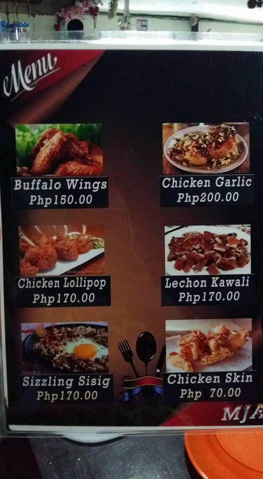 Menu at MJA waka-waka disco bar, Can-avid