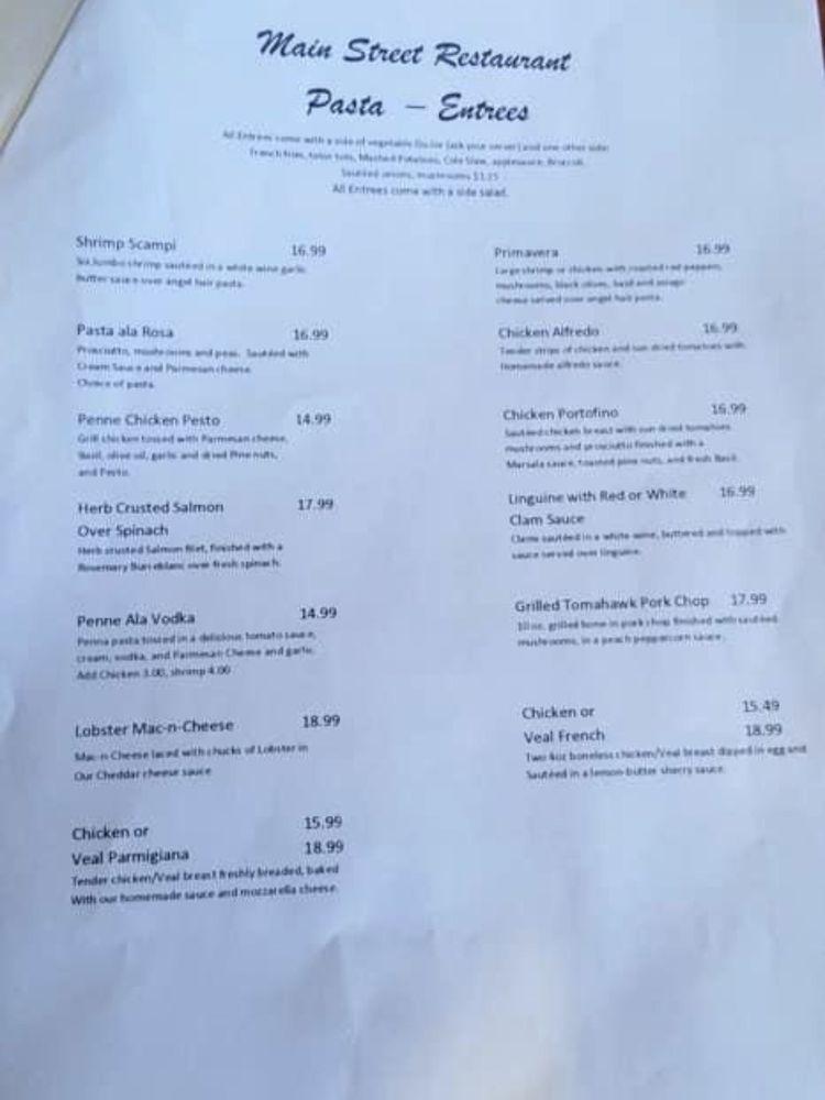 Menu at Main Street Restaurant, Newark